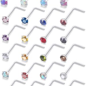 Lsnevsie Nose Rings Studs for Women 22G 316L Surgical Stainless Steel L Shaped Curved l Silver Opal Hypoallergenic Nose Stud Ring Body Piercing Jewelry for Men Diamond CZ 3mm