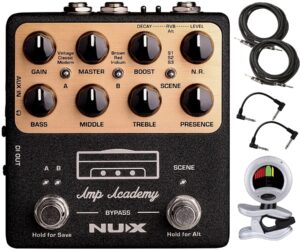 briskdrop nux ngs-6 amp academy amp modeler guitar pedal - bundle with 2 instrument cables, 2 patch cables, and snark tuner, ngs-6bundle, brown,red