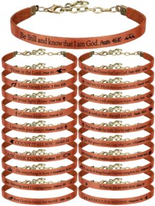 trnayi 40 pcs religious christian gifts christian leather bracelets inspirational bracelets for women bible verse bracelets religious bracelets jewelry for women men, birthday confirmation gifts