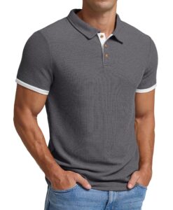 sailwind men's waffle knit short sleeve casual polo shirts dark gray