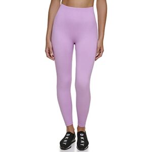 dkny women's sport tummy control workout yoga leggings, tulle ankle logo, large