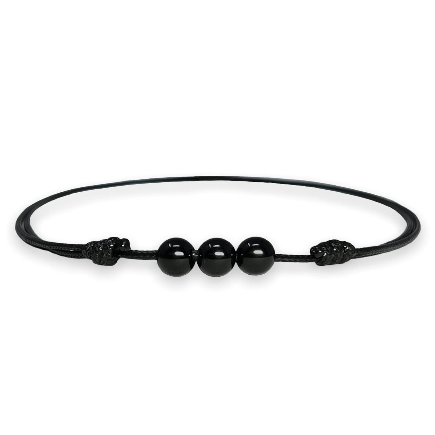 Luck Strings Black Tourmaline Gemstone Beads Pendant Necklace with Adjustable Wax Nylon Cord - Unisex Beaded crystal choker Men Women