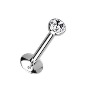 pierced owl 18ga g23 implant grade titanium cz crystal internally threaded with extended threading convex base stud (2mm crystal)