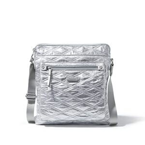 baggallini womens go bagg with rfid phone wristlet, silver metallic quilt, one size us