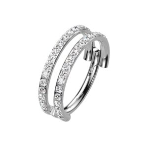 pierced owl 16ga g23 implant grade titanium cz crystal paved double hoops hinged segment ring (silver tone)