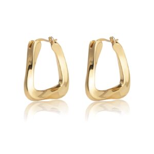 twist hoop earrings, 18k gold plated small thick chunky irregular hoop earrings for women