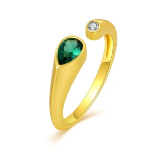 phnibird gold emerald ring sterling silver emerald green ring adjustable 18k gold plated rings for women delicate and stylish