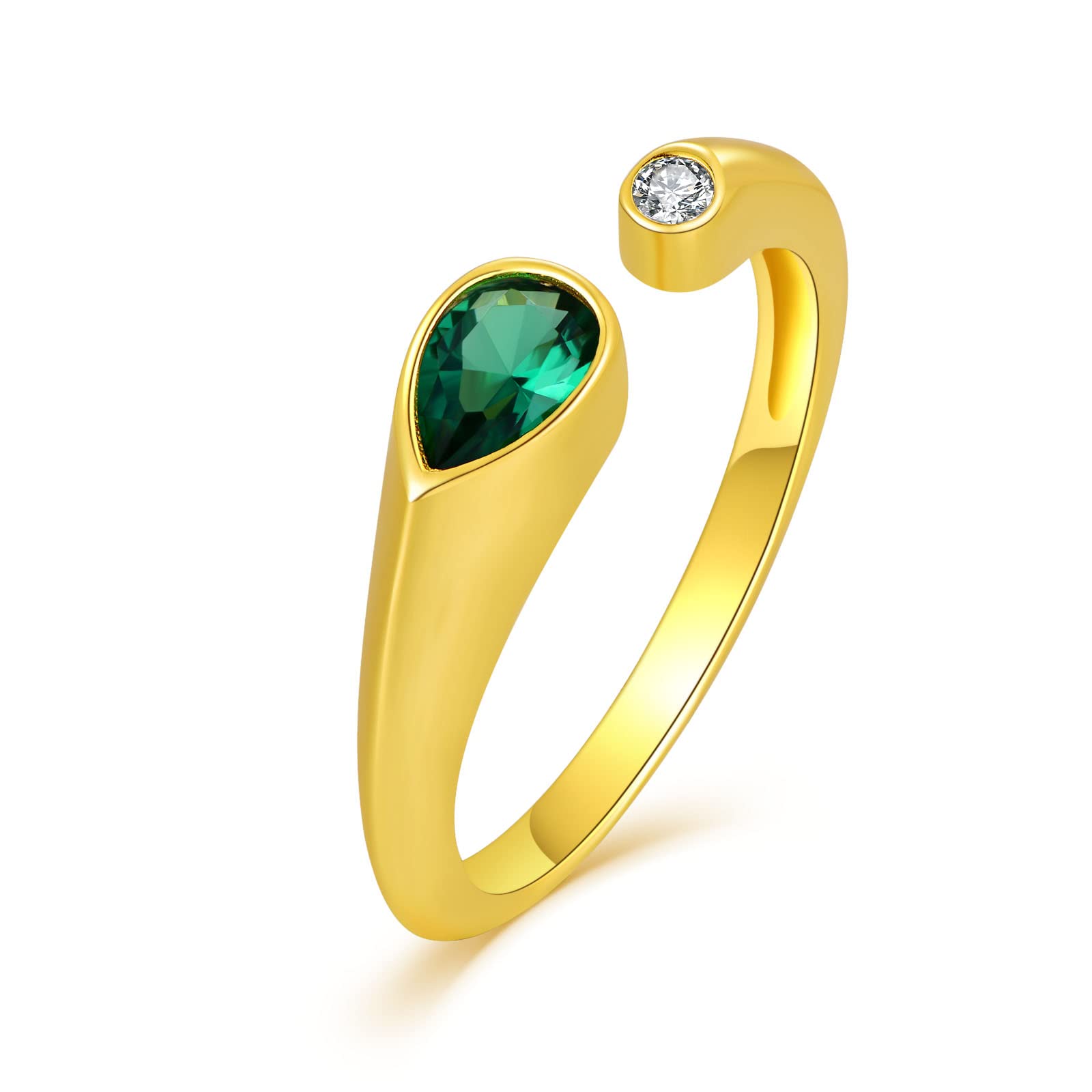 PHNIBIRD Gold Emerald Ring Sterling Silver Emerald Green Ring Adjustable 18k Gold Plated Rings for Women Delicate and Stylish