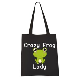 vamsii frog tote bag crazy frog lady shoulder bag frog lover gifts for women funny frog gifts shopping bag(blk-frog lady tote)