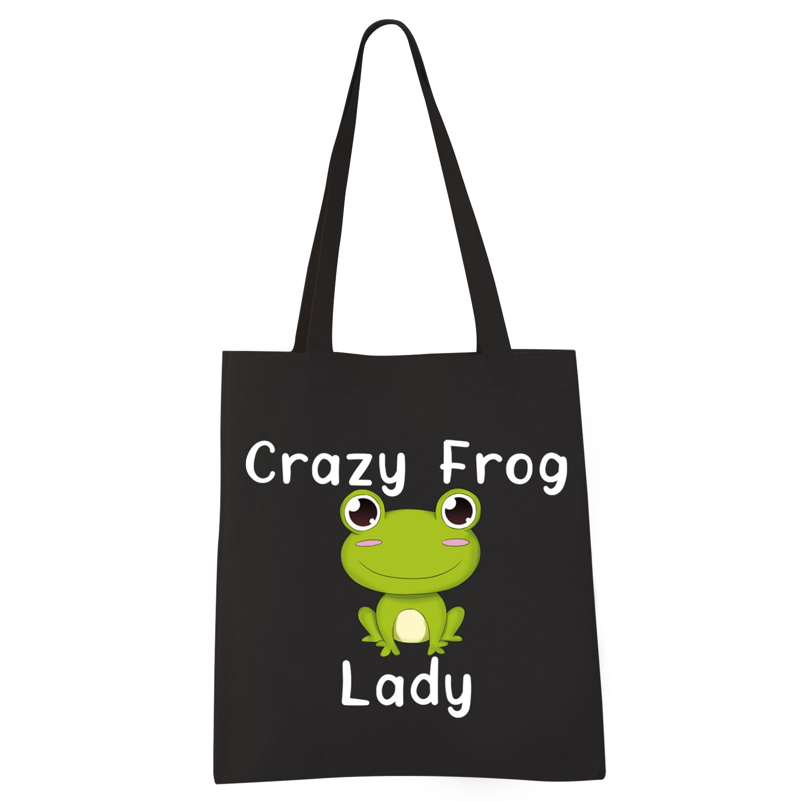 VAMSII Frog Tote Bag Crazy Frog Lady Shoulder Bag Frog Lover Gifts for Women Funny Frog Gifts Shopping Bag(BLK-Frog Lady tote)