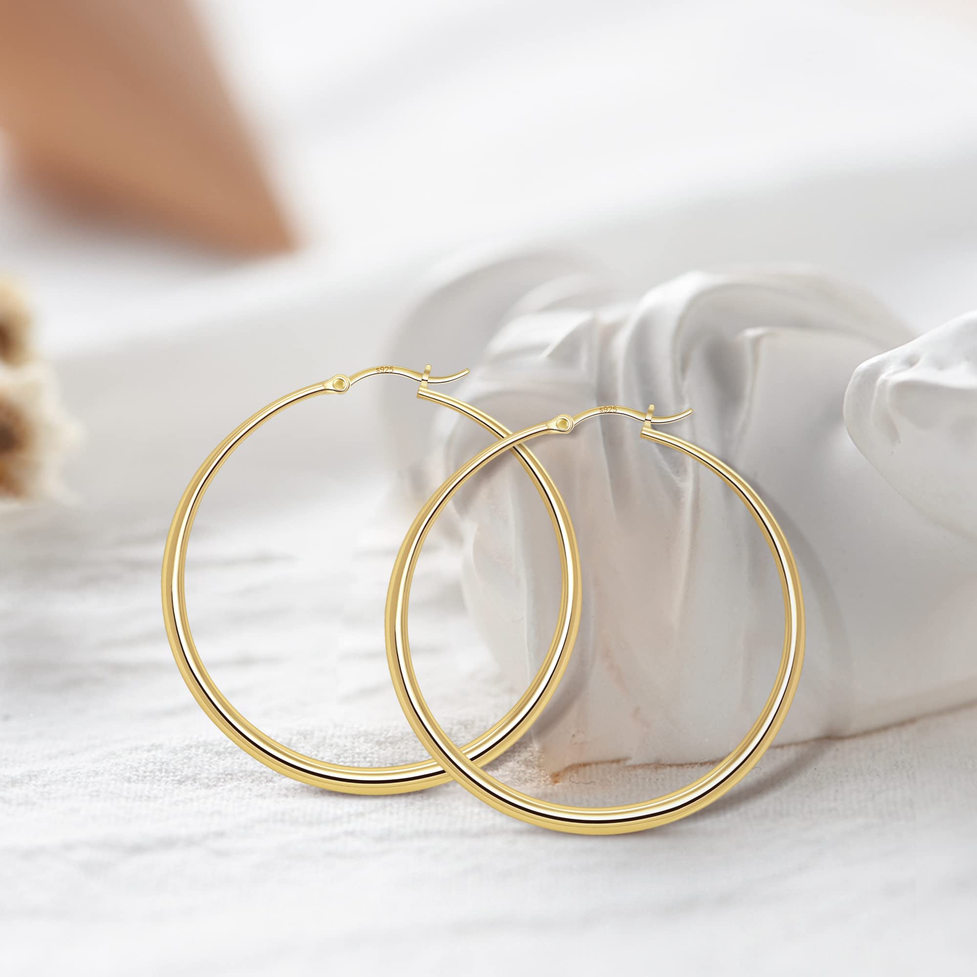 Classic 14K Gold Loop Hoop Earrings For Women & Sterling Silver Hoops - Designer Contoured Gold Plated Hoop Earrings with Graduated Curvature (4cm, gold)