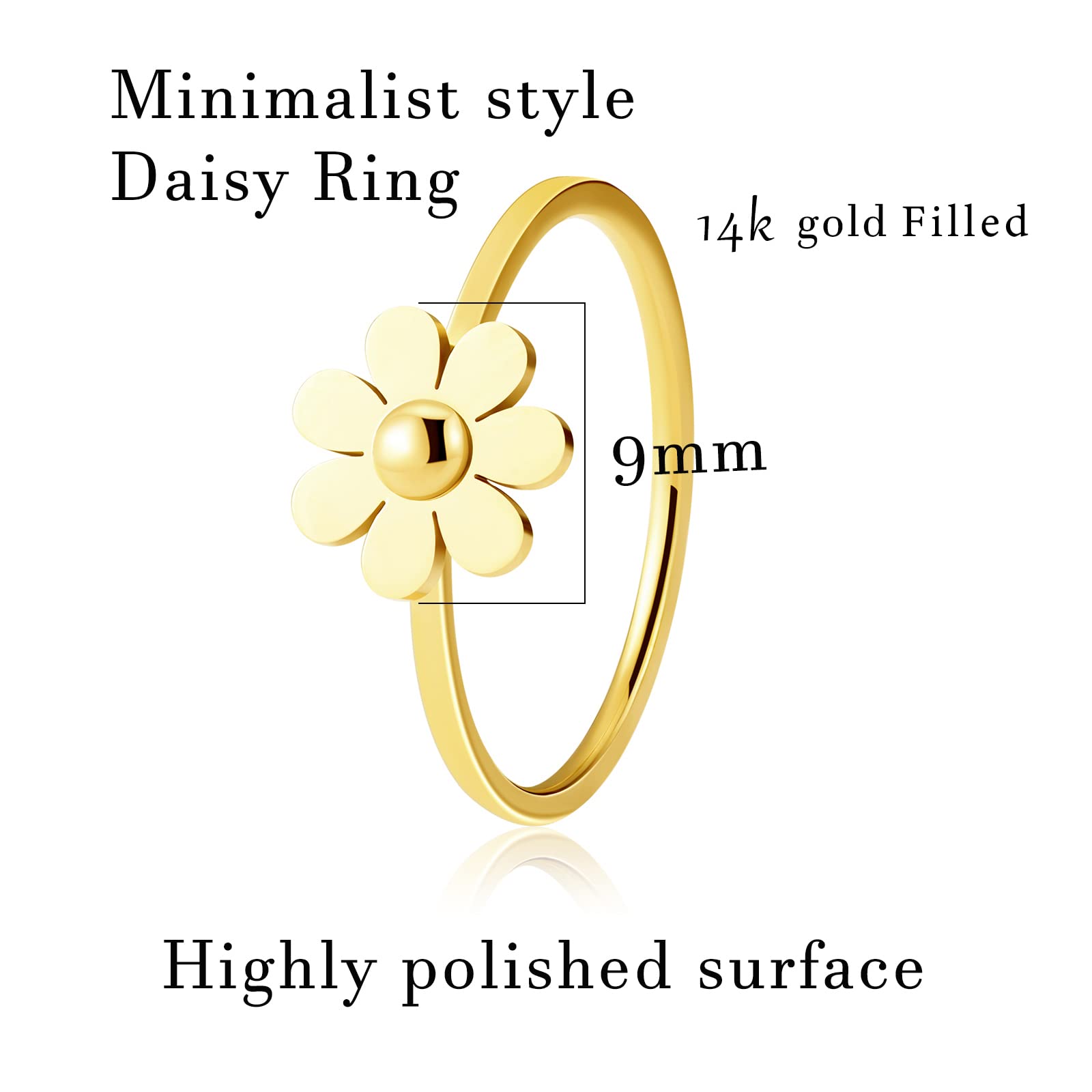 AHSIWC 3pcs 18k Gold Plated Birth Flower Daisy Ring/Stainless Steel Handmade Ring For Woman/Stackable Gold Mother's Ring For Present Gift