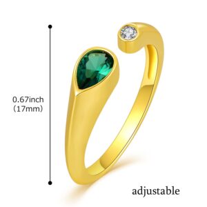 PHNIBIRD Gold Emerald Ring Sterling Silver Emerald Green Ring Adjustable 18k Gold Plated Rings for Women Delicate and Stylish