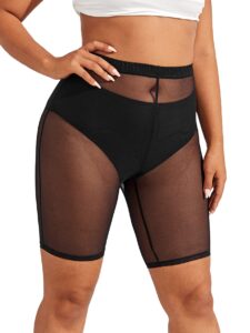 wdirara women's plus size elastic waist sheer mesh biker shorts short leggings black 1xl