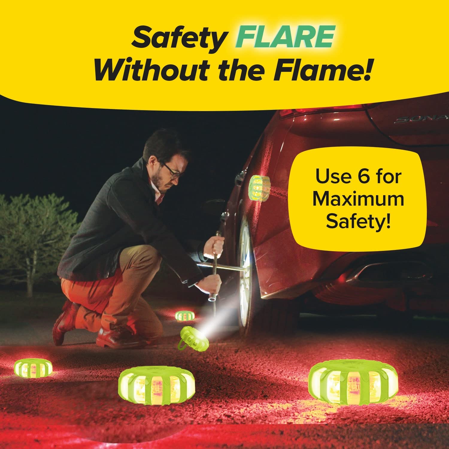 Lizard Flare Flameless LED Road Flares, As Seen On TV Magnetic Safety Flares for Emergency Kit for Vehicles, 15 LED Lights with 9 Safety Modes, DOT Compliant, 1 Count, Holiday Gift