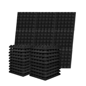 musfunny sound proof foam panels, 12 pcs 2" x 12" x 12" acoustic foam panels sound absorbing wall panels for studio recording office home studio (black)