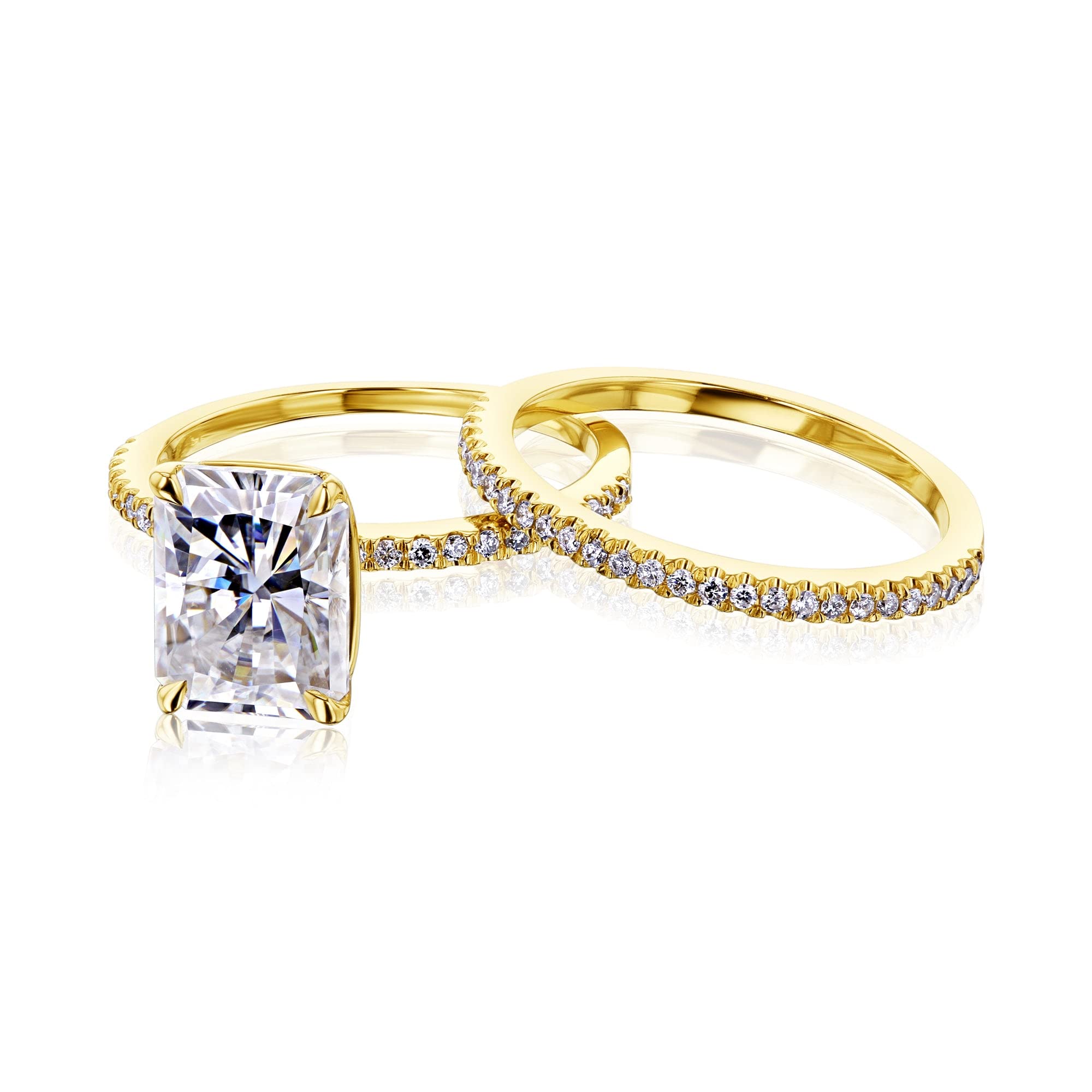 Kobelli 3ct Moissanite Radiant Petite Shank Bridal Set 14K Gold - yellow-gold / 5.5 G-H