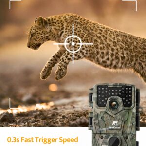 Trail Camera, 24MP 1080P Game Cameras with 850nm Infrared Night Vision, 65ft Motion Activated Deer Hunting Cam for Garden Wildlife Monitoring, IP66 Waterproof, 120° Wide Angle Detection, Easy Set Up