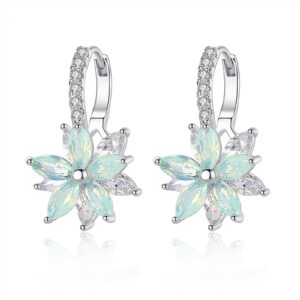 flower earrings for women 18k white gold plated flower leverback earrings flower dangle drop earrings|green|pink|yellow|blue, 0.87‘’x0.53''