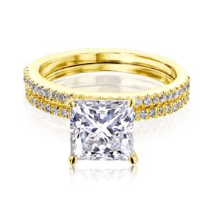 2ct Moissanite Princess Petite Shank Bridal Set 14K Gold - white-gold / 5.5 / Forever One D-E-F