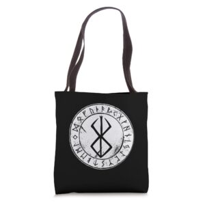 berserker, berserk, norse, viking symbol and runes tote bag