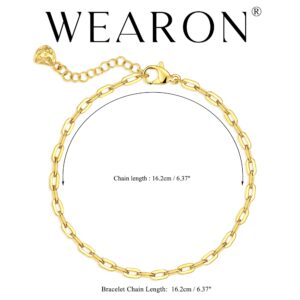 WEARON Gold Bracelet for Women 18K Gold Plated Paperclip Chain Link Bracelet Simple Dainty Jewelry 2.8mm