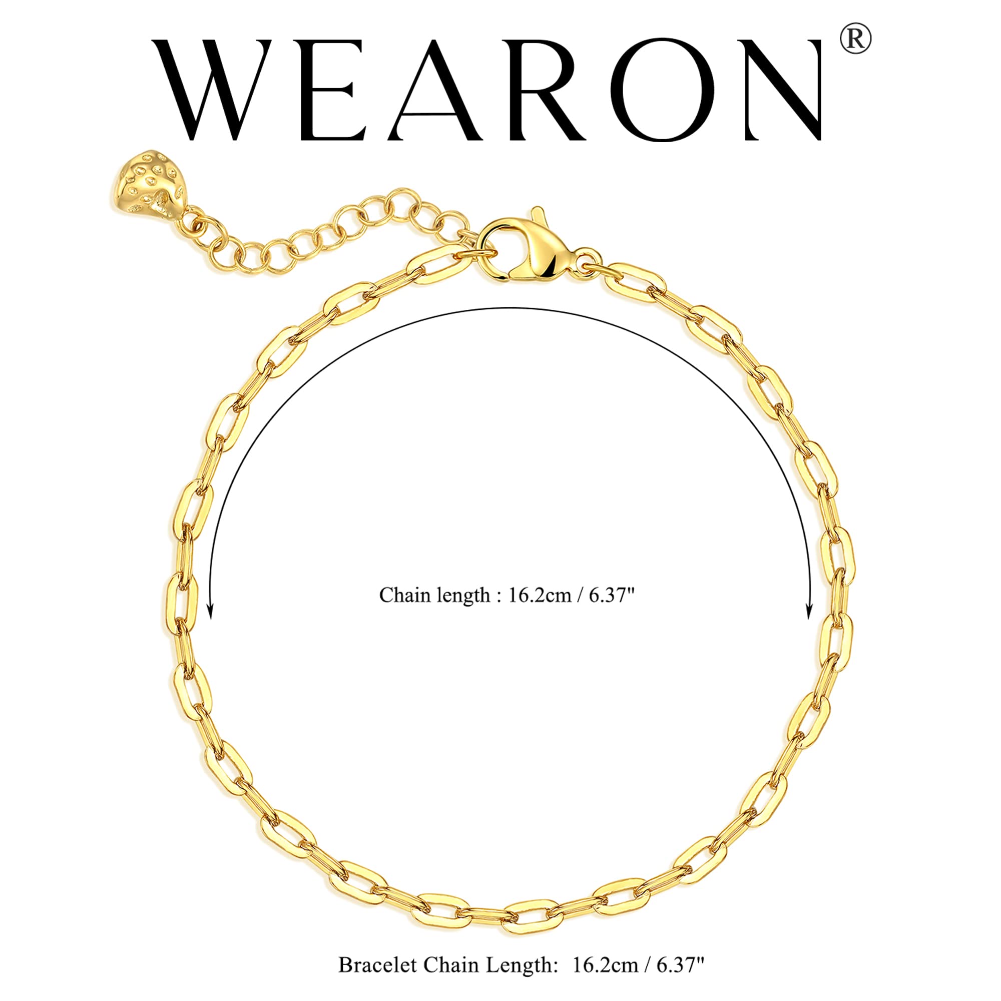 WEARON Gold Bracelet for Women 18K Gold Plated Paperclip Chain Link Bracelet Simple Dainty Jewelry 2.8mm