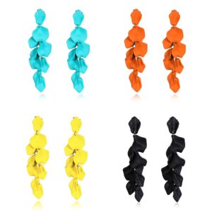 flyonce 4 pairs acrylic petal earrings for women, long bohemian drop dangle rose flower statement earrings