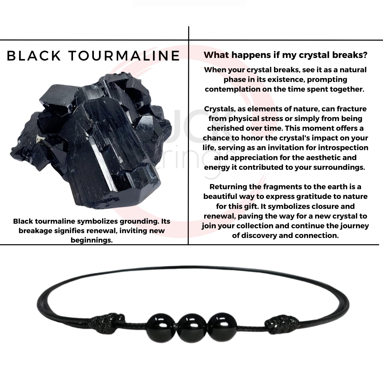 Luck Strings Black Tourmaline Gemstone Beads Pendant Necklace with Adjustable Wax Nylon Cord - Unisex Beaded crystal choker Men Women