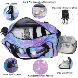 hp hope gym bag for women, weekender bag 34l carry on bag for women, overnight bag with wet pocket and shoes compartment for women, travel, gym, yoga (purple)