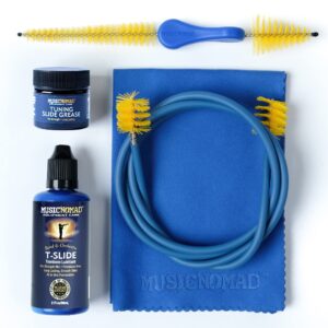 musicnomad 5 pc. premium trombone cleaning & care kit with extra care built into our product designs, formulas, instructions, give back & storage bag for complete care (mn771)