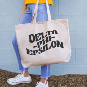 sockprints Tote Bags for Delta Phi Epsilon Sorority – Mod Style Sorority Bag - Large Canvas Tote Bag - Sorority Gifts for Women