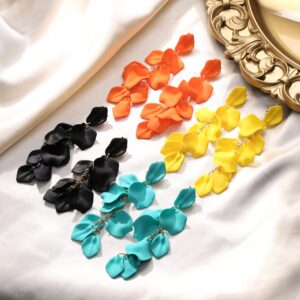 Flyonce 4 Pairs Acrylic Petal Earrings for Women, Long Bohemian Drop Dangle Rose Flower Statement Earrings