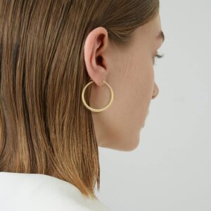 Classic 14K Gold Loop Hoop Earrings For Women & Sterling Silver Hoops - Designer Contoured Gold Plated Hoop Earrings with Graduated Curvature (4cm, gold)