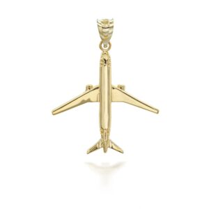 polished 14k yellow gold airplane aircraft aviation traveler charm pendant