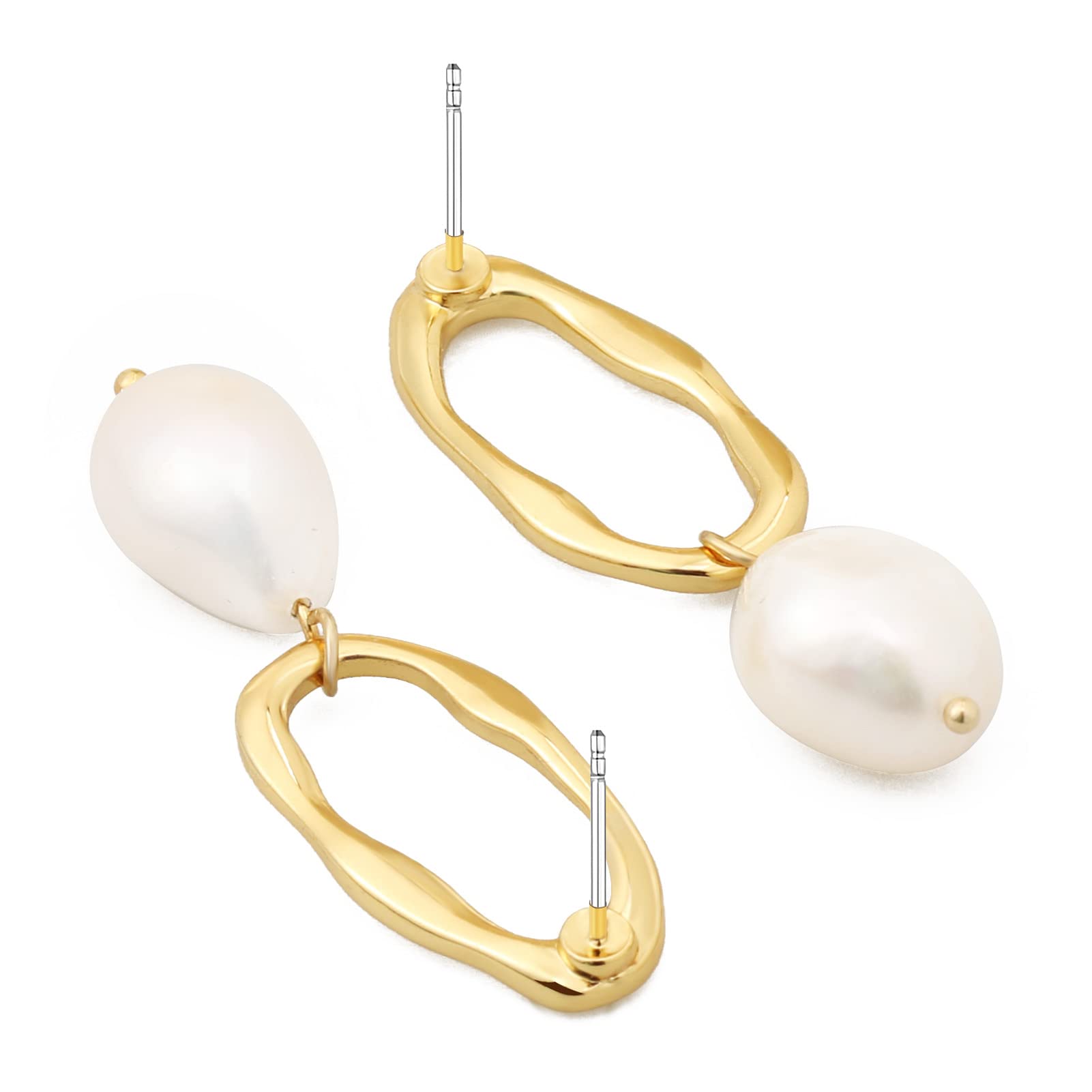 SPECCI 18K Gold Plated Pearl Dangle Earrings, Baroque Pearl Drop Earrings, Trendy Pearl Dangle Hoop Earrings for Women Girls