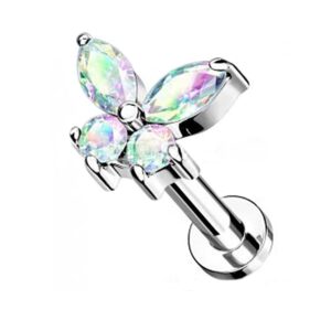 izpack butterfly 361l surgical stainless steel labret monroe piercing studs for women men crystal cubic zirconia tragus cartilage nose helix stud earring dainty body jewelry 16g (colorful cz)