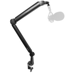 vivo premium broadcast/podcast microphone boom arm stand with 3/8 and 5/8 inch screw adapter, heavy duty desk mount, professional mic stand with 360 rotation, black, stand-mic02