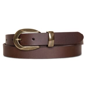 lucky brand women leather bold fashion statement belts, sculpted buckle-brown, m (28-30")