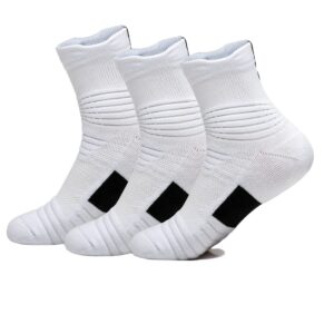 yoknatt white performance ankle athletic socks youth basketball socks for mens boys womens crew socks cushion sports cycling basketball compression socks 3 pack