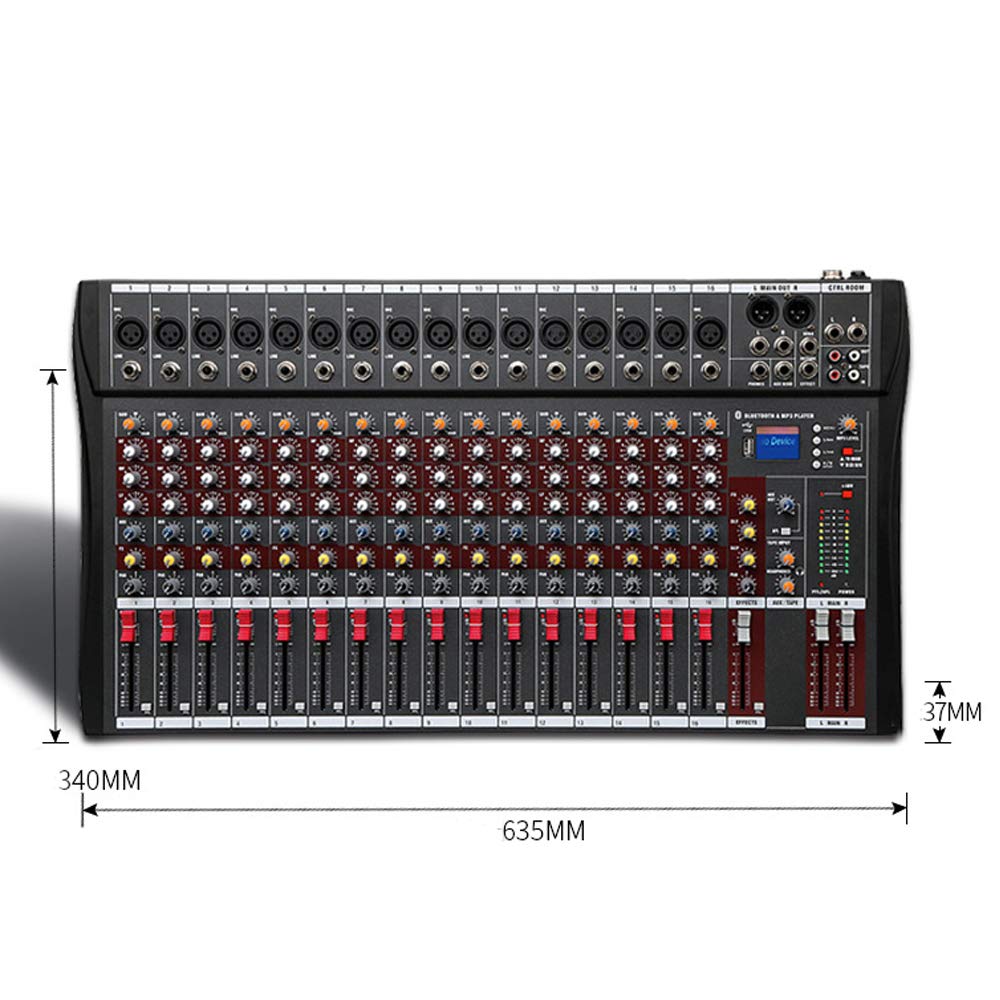 KinHall 16 Channel Professional Bluetooth Live Studio Audio Mixer Power Mixing Console, Professional Audio Mixer Soundboard Console Desktop, Connect Wired/Wireless/Condenser Microphone