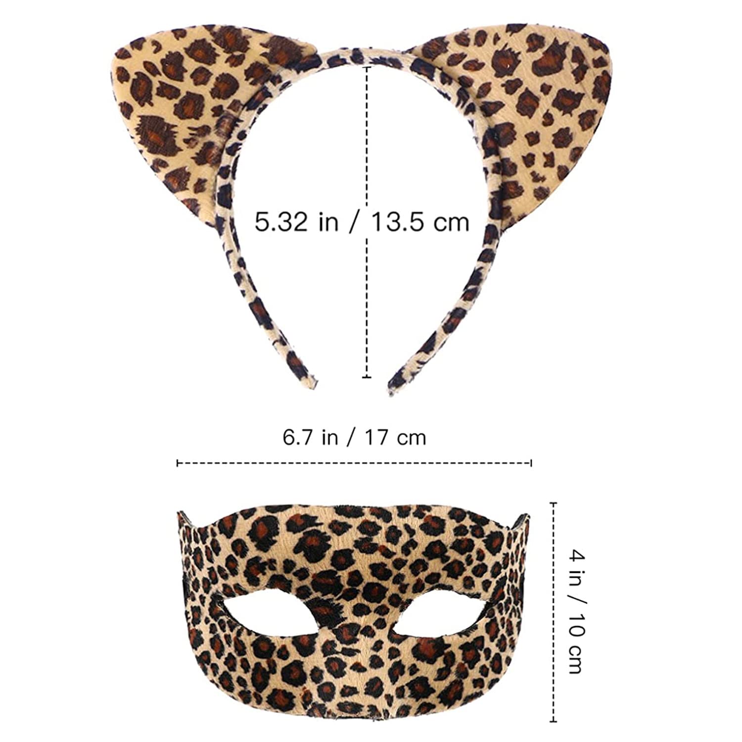 Halloween Cat Cosplay Accessories Set Cat Ear Headband with leopard print Masquerade mask for Women Halloween Cat Costume accessory for Women Party Costume