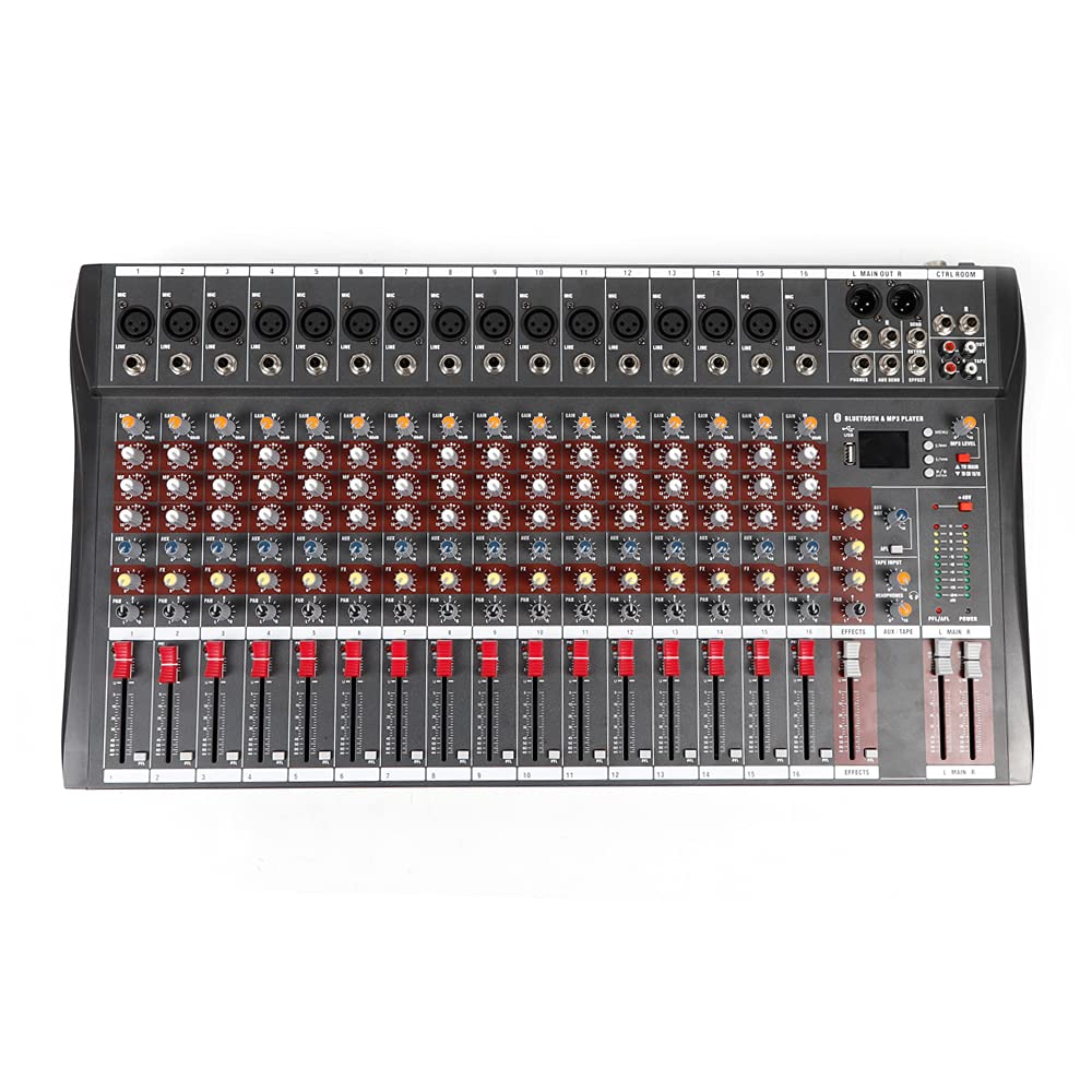 KinHall 16 Channel Professional Bluetooth Live Studio Audio Mixer Power Mixing Console, Professional Audio Mixer Soundboard Console Desktop, Connect Wired/Wireless/Condenser Microphone