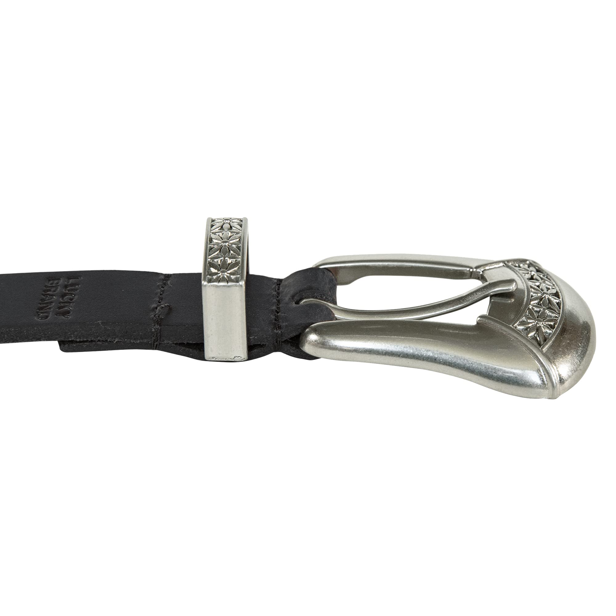 Lucky Brand Women Style Fashion Leather Belt, Western Buckle-Black, L (31-33")