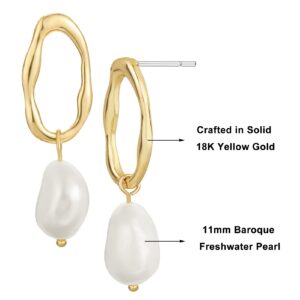 SPECCI 18K Gold Plated Pearl Dangle Earrings, Baroque Pearl Drop Earrings, Trendy Pearl Dangle Hoop Earrings for Women Girls