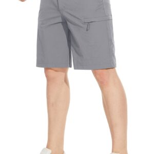 CRYSULLY Men's Summer Hiking Regular Fit Shorts with 5 Pockets, Cargo Shorts Light Grey