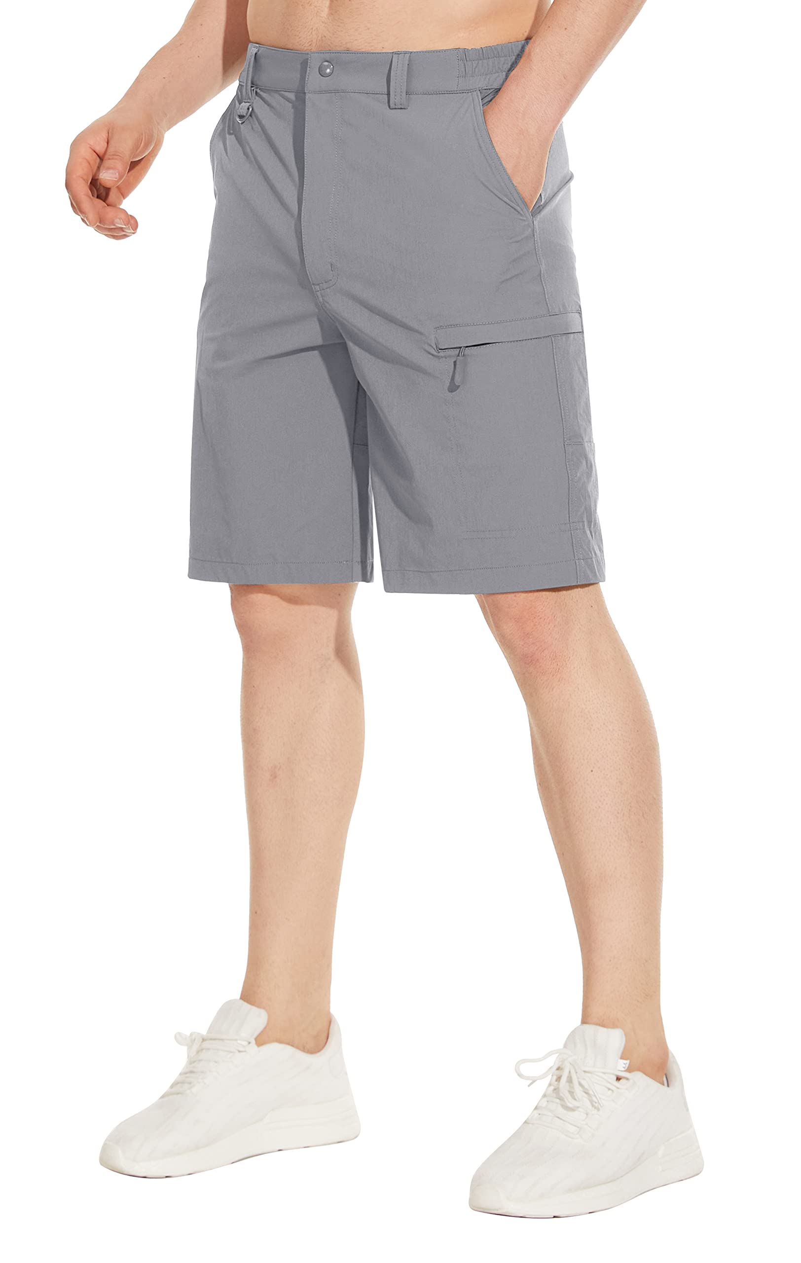 CRYSULLY Men's Summer Hiking Regular Fit Shorts with 5 Pockets, Cargo Shorts Light Grey