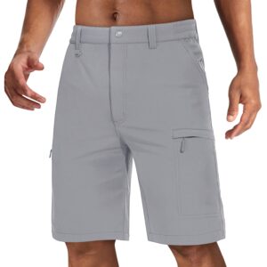 CRYSULLY Men's Summer Hiking Regular Fit Shorts with 5 Pockets, Cargo Shorts Light Grey