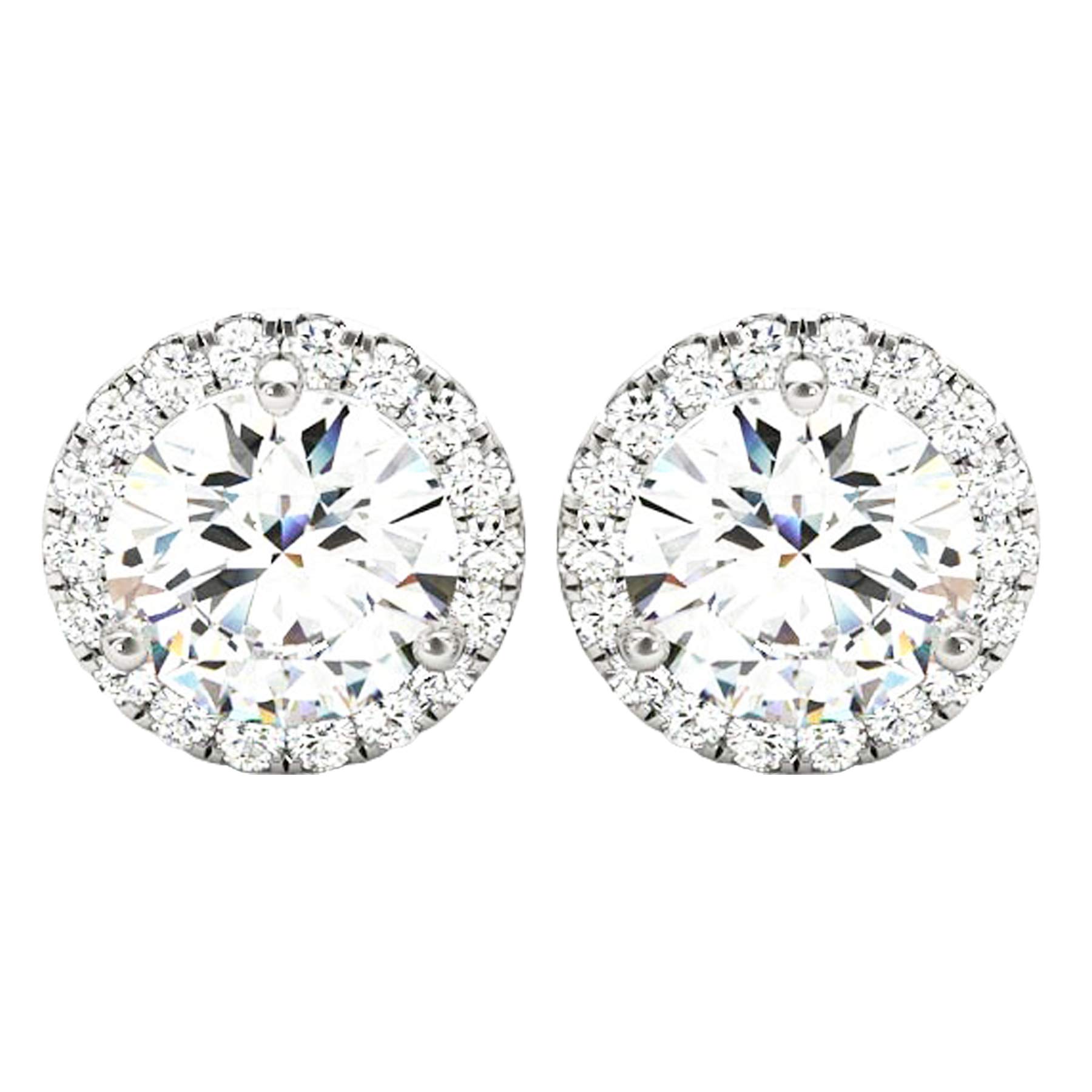 Houston Diamond District 2 Carat IGI CERTIFIED LAB GROWN Halo Diamond Earrings 14K White Gold Value Collection Push Back (D-E Color, VS1-VS2 Clarity) IDEAL CUT