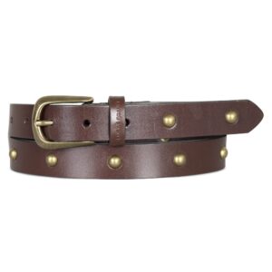 lucky brand women leather bold fashion statement belts, domed studded-brown, xl (34-35")